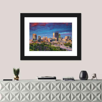 Perth Skyline During Sunset Canvas Wall Art - Tiaracle