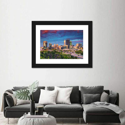Perth Skyline During Sunset Canvas Wall Art - Tiaracle