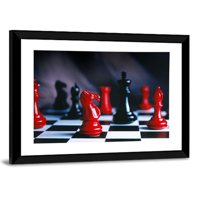 Red And Black Chess Pieces And Board Canvas Wall Art - Tiaracle