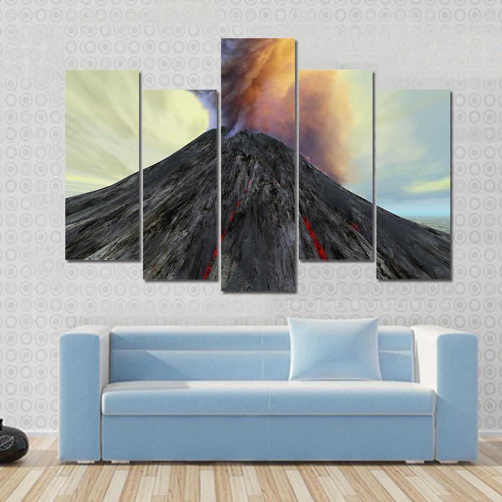 Active Volcano Belching Smoke Canvas Wall Art - Tiaracle