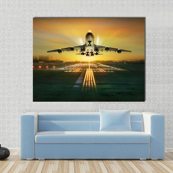 Airplane Taking Off from Runway Canvas Wall Art - Tiaracle