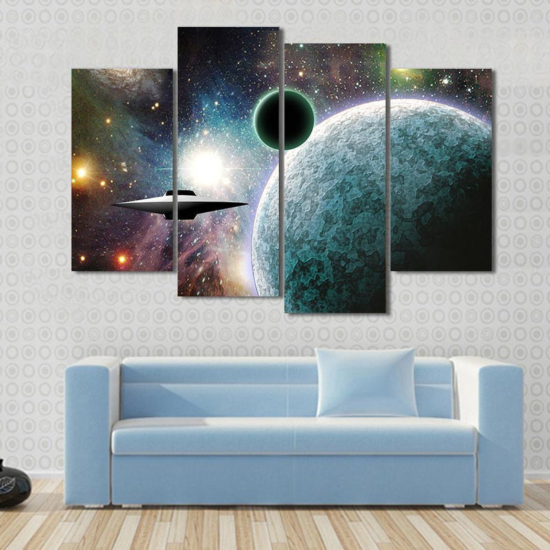 Aliens Ufo in Deep Space Canvas Wall Art - Tiaracle