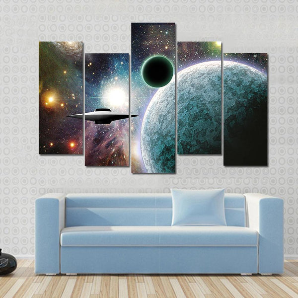 Aliens Ufo in Deep Space Canvas Wall Art - Tiaracle