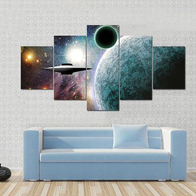 Aliens Ufo in Deep Space Canvas Wall Art - Tiaracle
