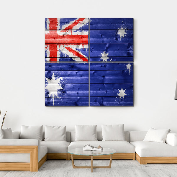 Australian Flag On A Wooden Texture Canvas Wall Art - Tiaracle