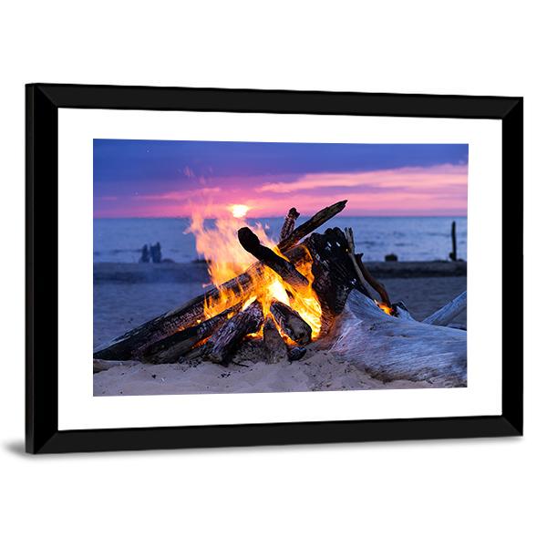 Bonfire On Beach Canvas Wall Art - Tiaracle