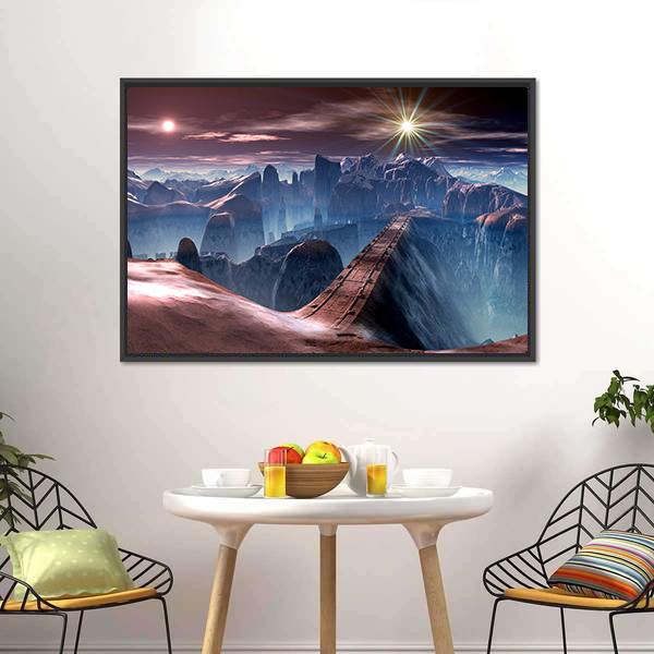 Bridge Over Alien Planet Canvas Wall Art - Tiaracle