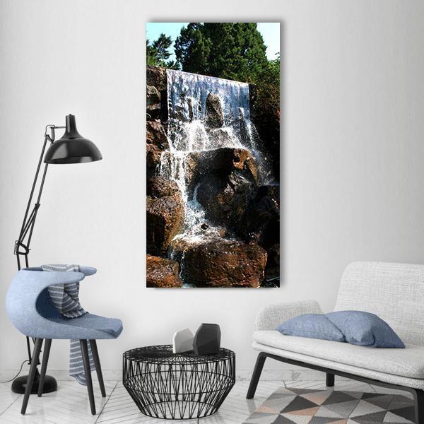 Waterfall in Valley Vertical Canvas Wall Art - Tiaracle