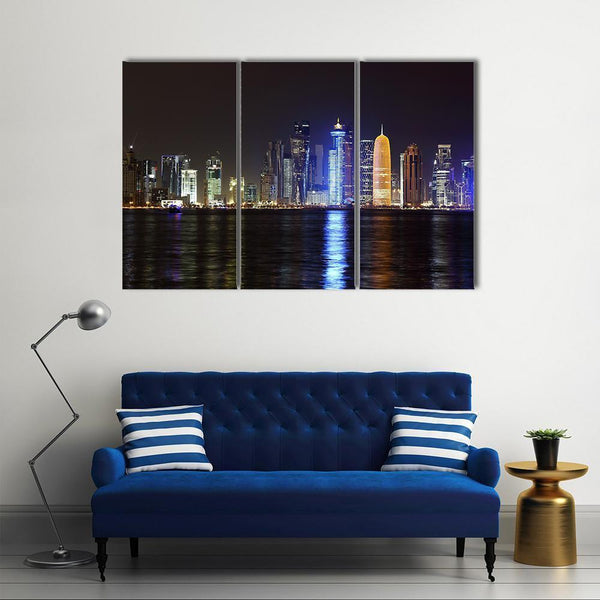 Doha Night Skyline Canvas Wall Art - Tiaracle