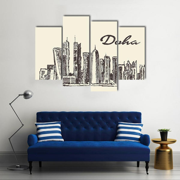 Doha Skyline Sketch Canvas Wall Art - Tiaracle