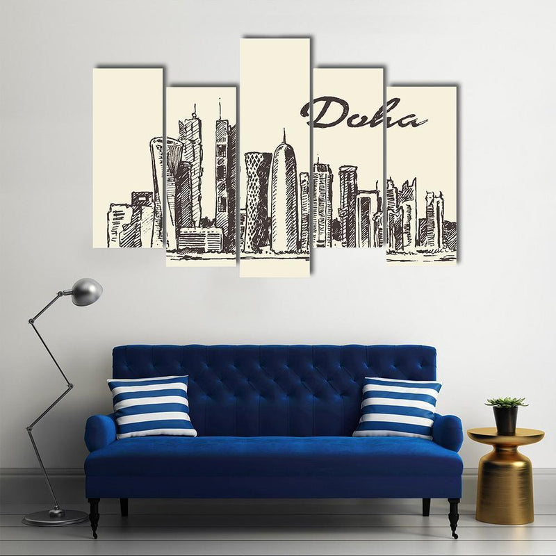 Doha Skyline Sketch Canvas Wall Art - Tiaracle