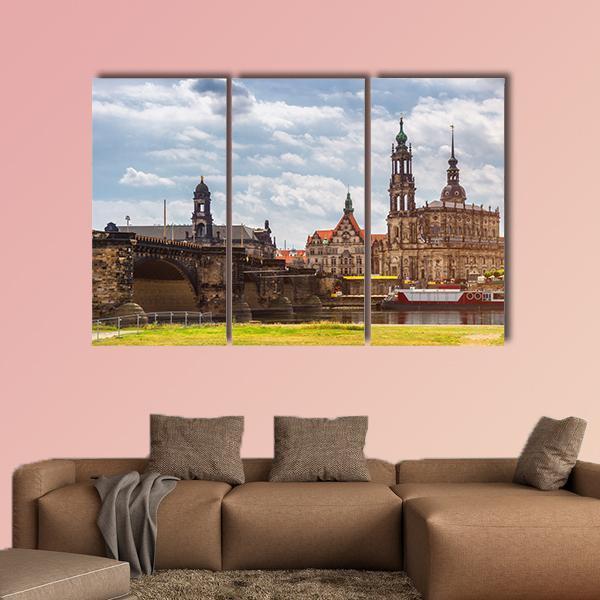 Dresden Riverside Skyline with Cathedral Canvas Wall Art - Tiaracle