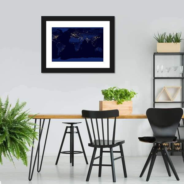 Earth Night View From Space Panoramic Canvas Wall Art - Tiaracle