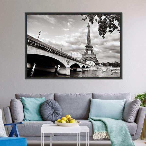 Eiffel Tower From Seine River Canvas Wall Art - Tiaracle