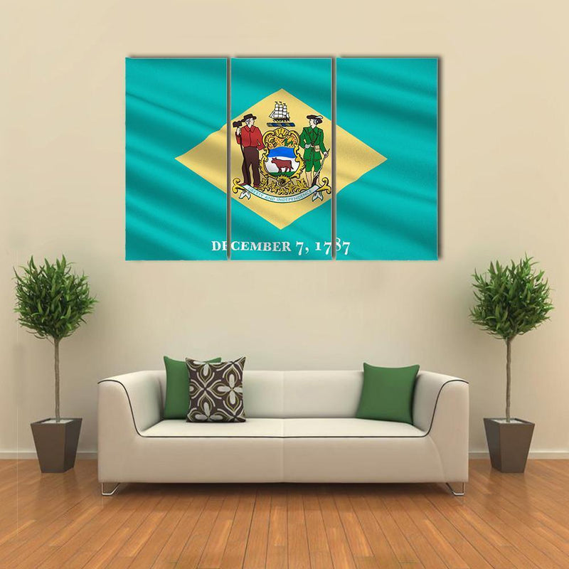 Waving Delaware State Flag with Seal Canvas Wall Art - Tiaracle