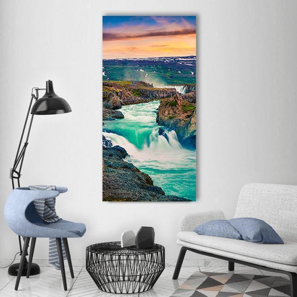 Godafoss Waterfall Vertical Canvas Wall Art - Tiaracle