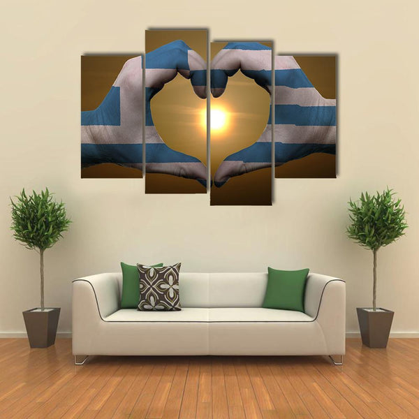 Greece Flag On Hands Canvas Wall Art - Tiaracle