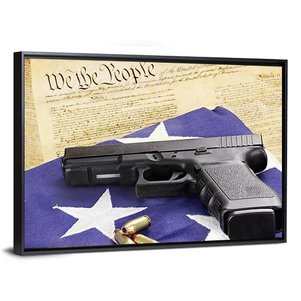 Gun on Folded Flag Canvas Wall Art - Tiaracle