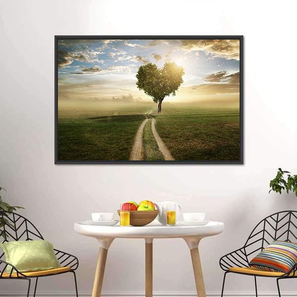 Heart Shaped Tree At Sunset Canvas Wall Art - Tiaracle