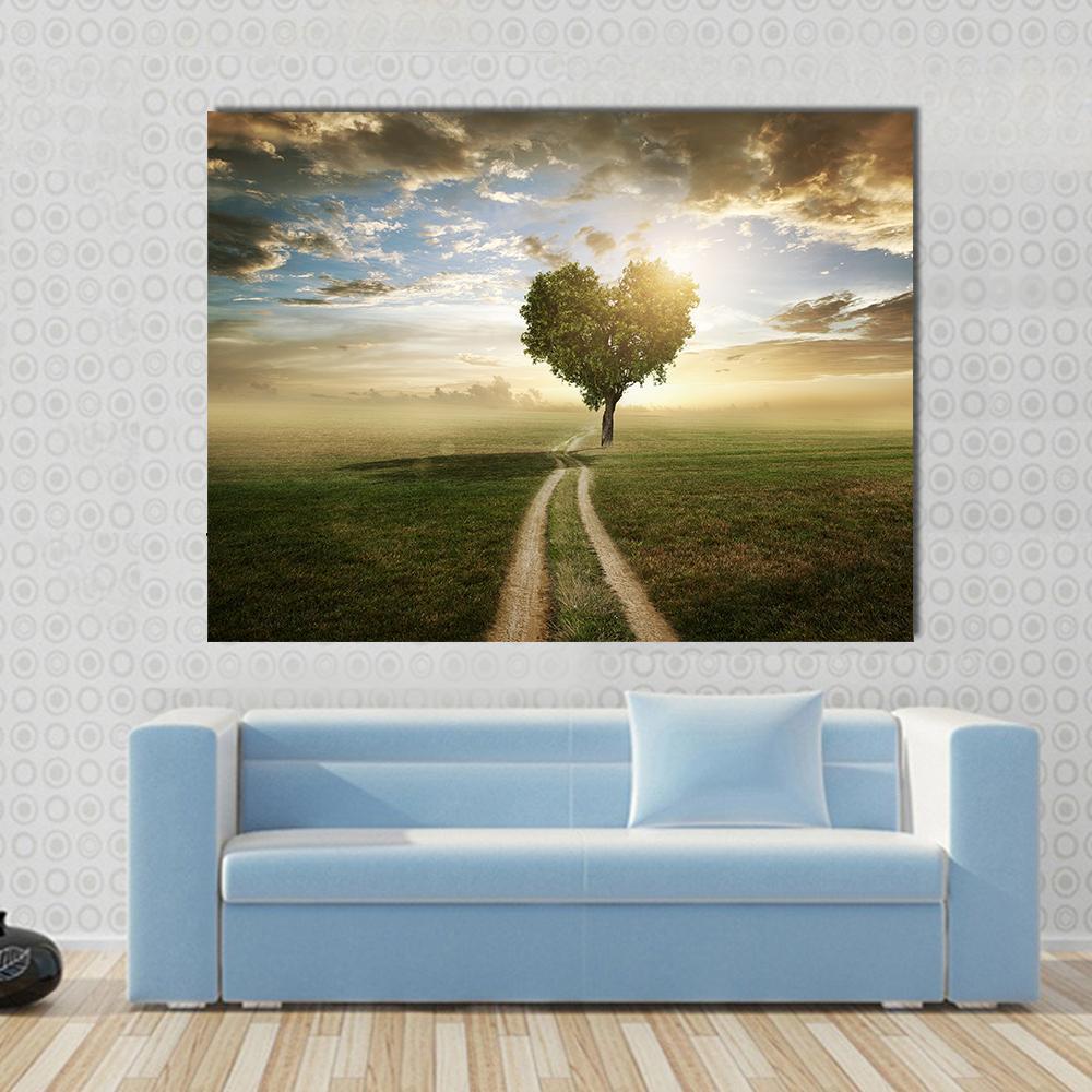 Heart Shaped Tree at Sunset Canvas Wall Art - Tiaracle