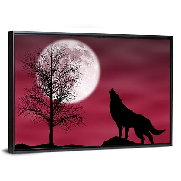 Howling Wolf At Moon Canvas Wall Art - Tiaracle