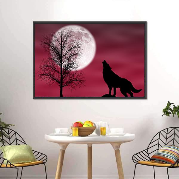 Howling Wolf At Moon Canvas Wall Art - Tiaracle