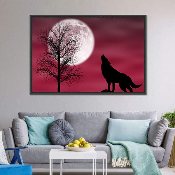 Howling Wolf At Moon Canvas Wall Art - Tiaracle