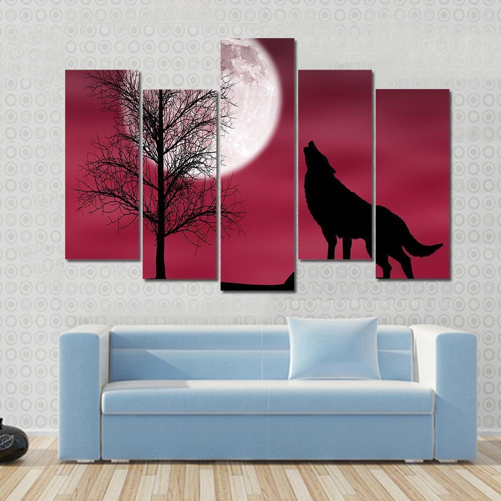 Howling Wolf At Moon Canvas Wall Art - Tiaracle