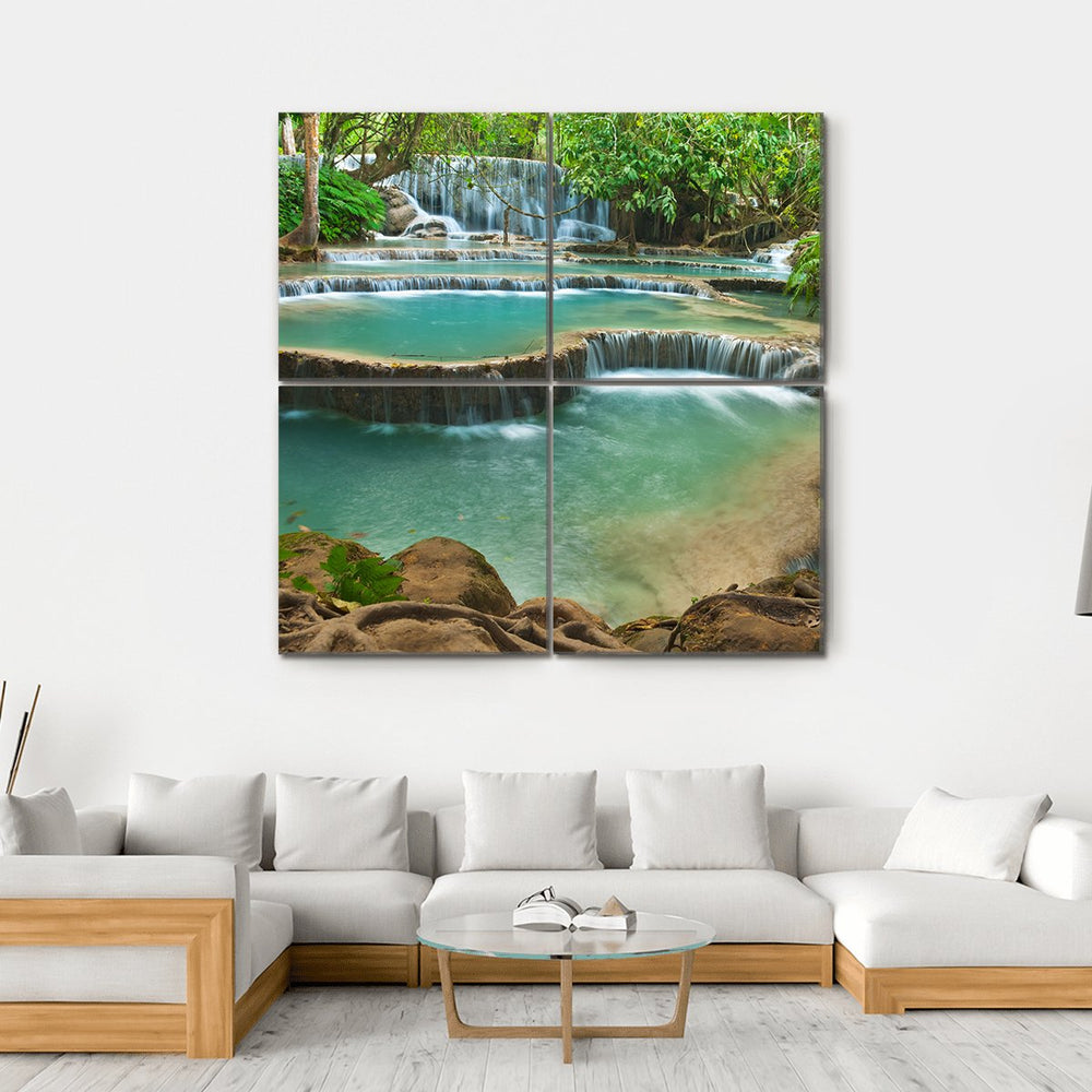 Kuang Si Waterfall Canvas Wall Art - Tiaracle