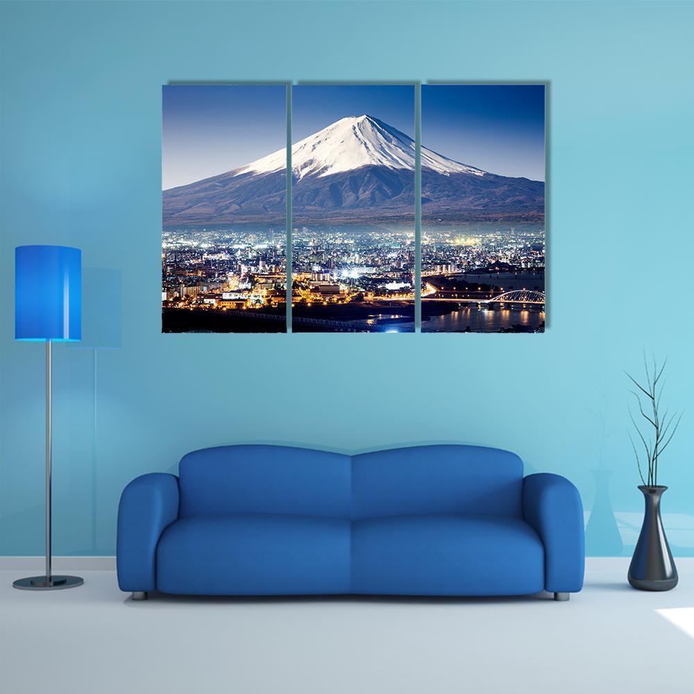 Mount Fuji Over City Lights Canvas Wall Art - Tiaracle