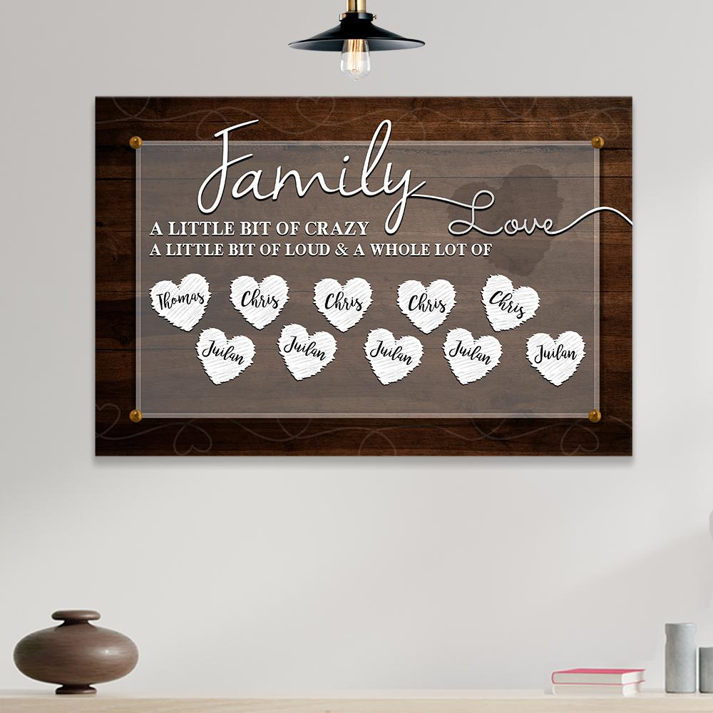 Family Multi Names With Heart Sign - Premium Canvas Wall Art - Tiaracle