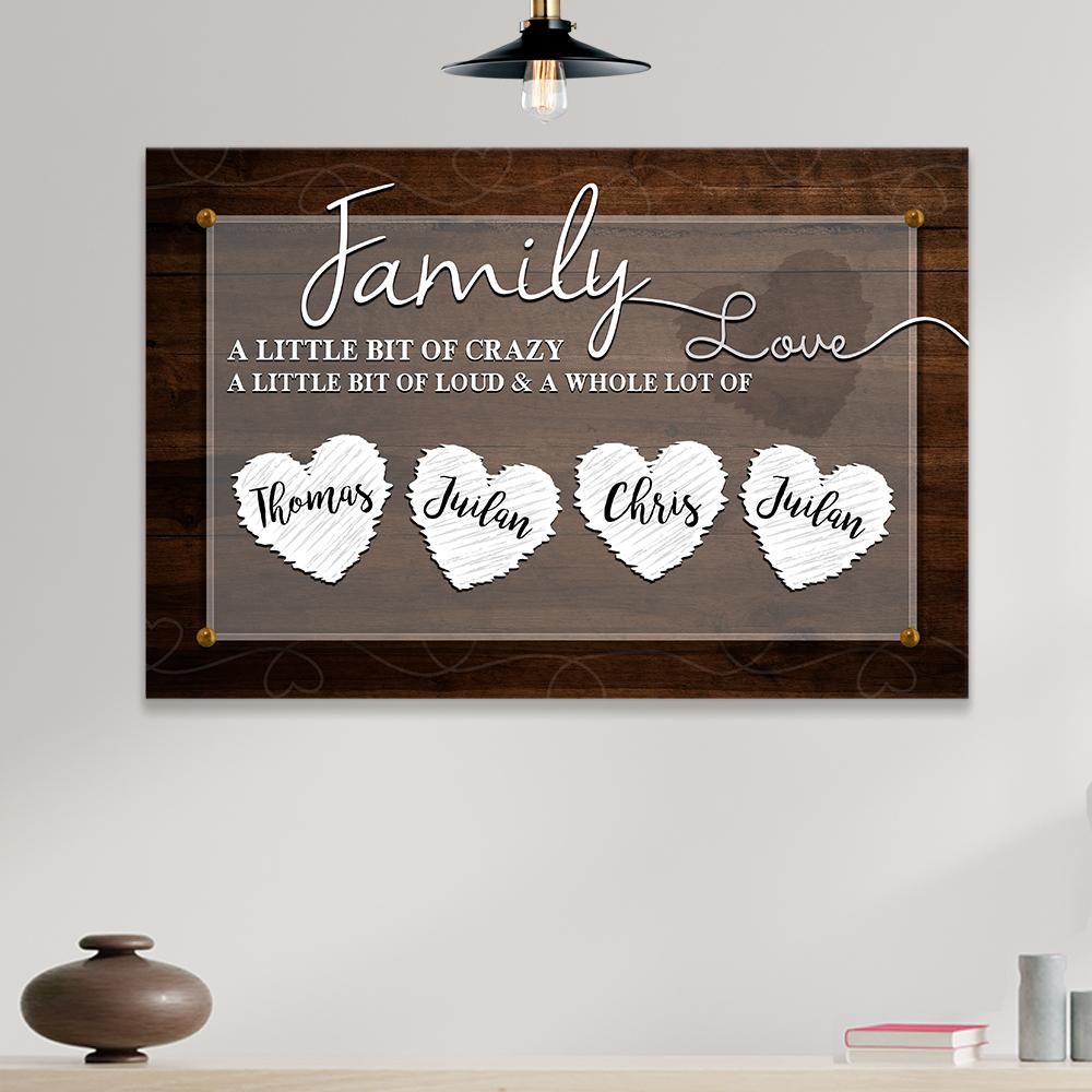Family Multi Names With Heart Sign - Premium Canvas Wall Art - Tiaracle