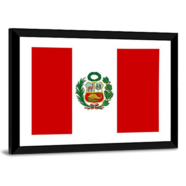 Peruvian Flag With National Emblem Canvas Wall Art - Tiaracle