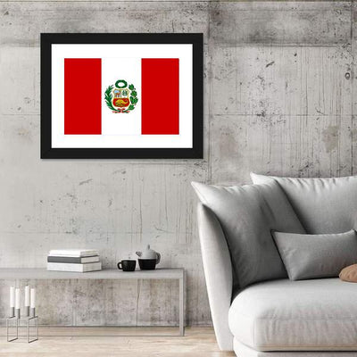 Peruvian Flag With National Emblem Canvas Wall Art - Tiaracle