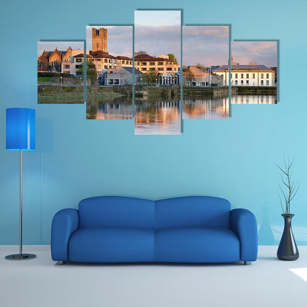 Shannon River Townscape at Sunset, Ireland Canvas Wall Art - Tiaracle