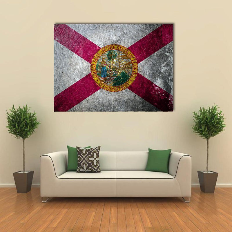 Florida State Flag with Distressed Texture Canvas Wall Art - Tiaracle