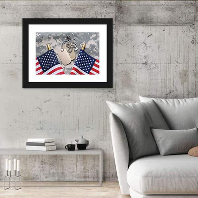 Two Crossed American Flags Canvas Wall Art - Tiaracle