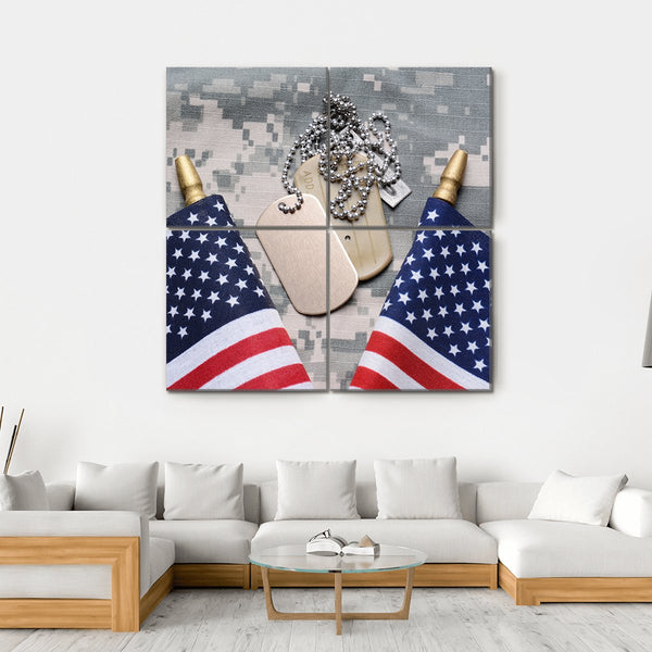 Two Crossed American Flags Canvas Wall Art - Tiaracle