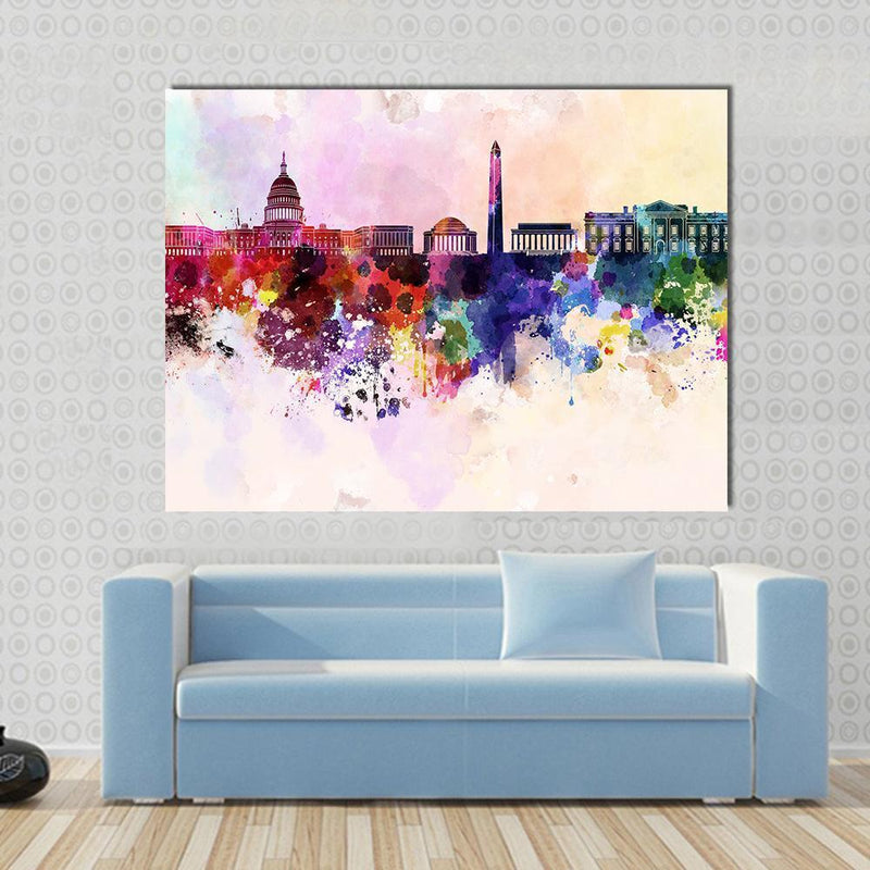 Washington Dc Skyline Watercolor Abstract Canvas Wall Art - Tiaracle