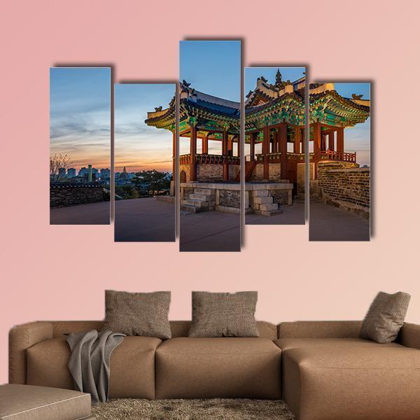 Hwaseong Fortress Watchtower at Sunset Canvas Wall Art - Tiaracle
