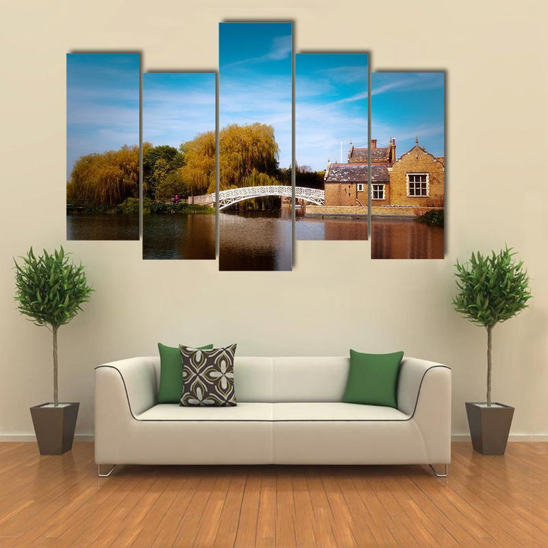 White Chinese Bridge Over River Canvas Wall Art - Tiaracle