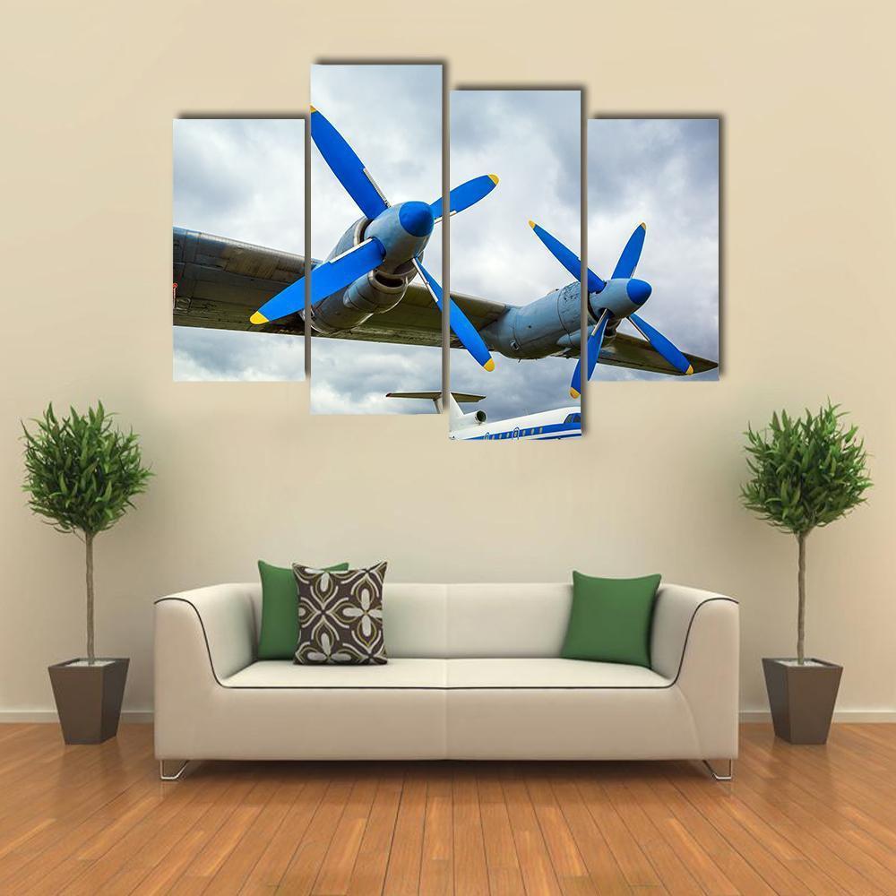 Aircraft Wing with Blue Propellers and Yellow Tips Canvas Wall Art ...